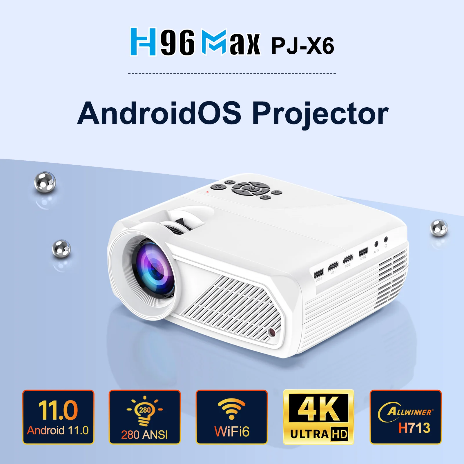 Wholesale 1080P 4K Decoding Smart Home Theater Projector H96 Max PJ-X6