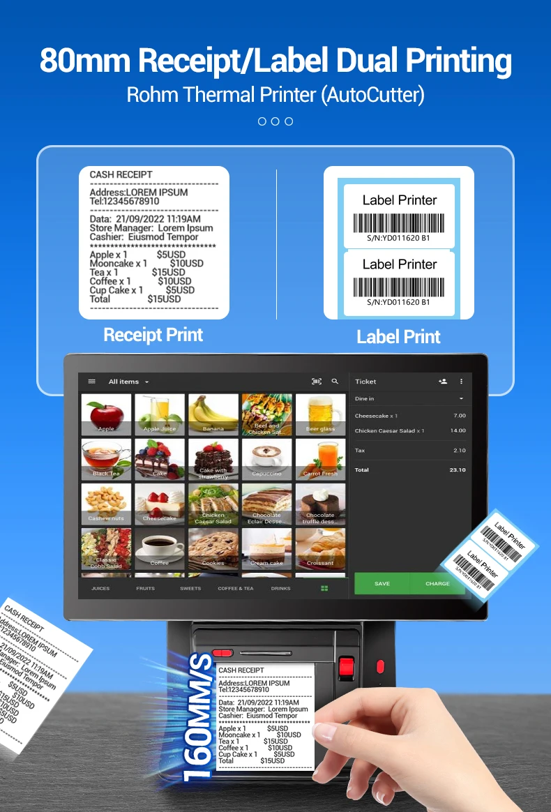 Windows 10 Restaurant Retail Billing Printer Touch Pos