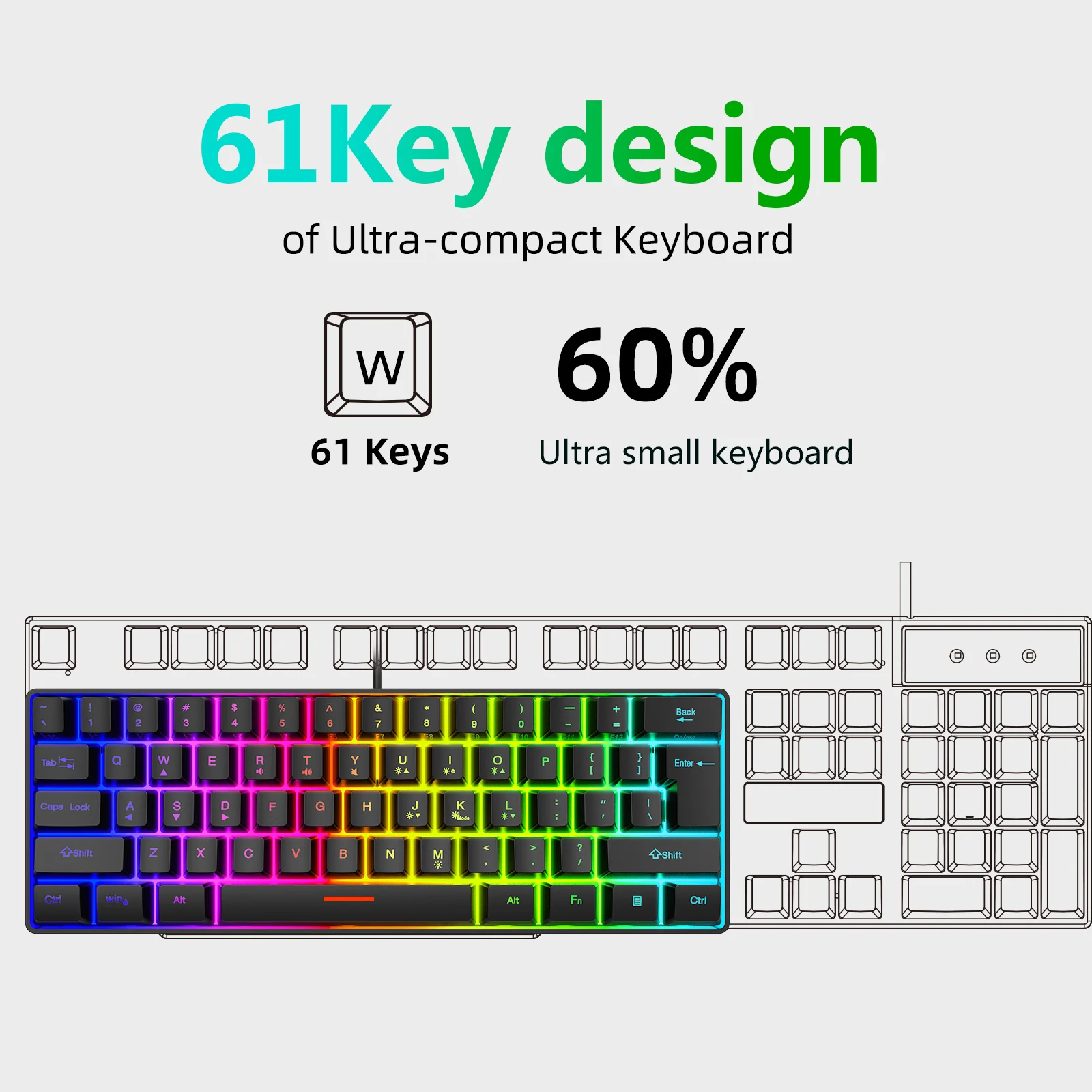 RGB 60% Wired Gaming Keyboard with 61 Keys & Anti-Ghosting