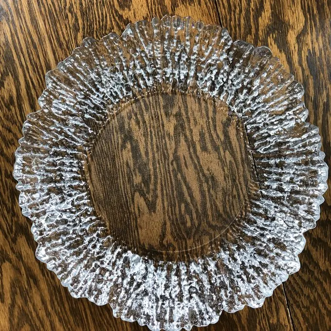 13in Plastic Round Ruffled Rim Dinner Gold Charger Plates With Flora ...