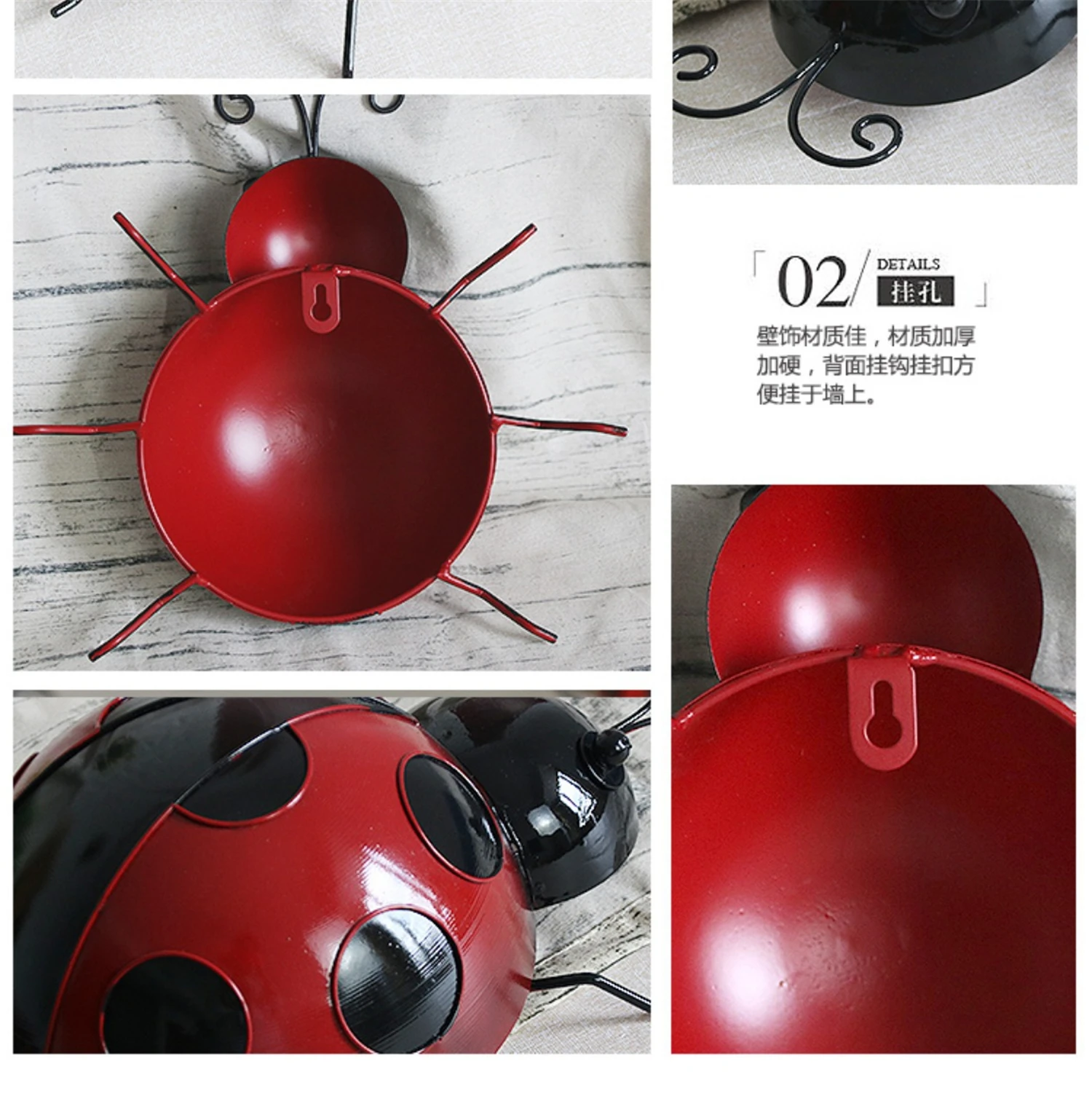Garden Cute Metal Ladybug Decorative Wall Art 3 Colors