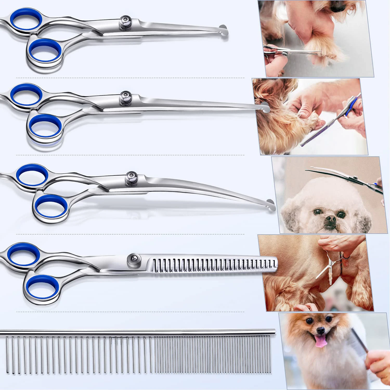 Stainless Steel Thinning Hair Curved Pet Scissors Set Curved ...