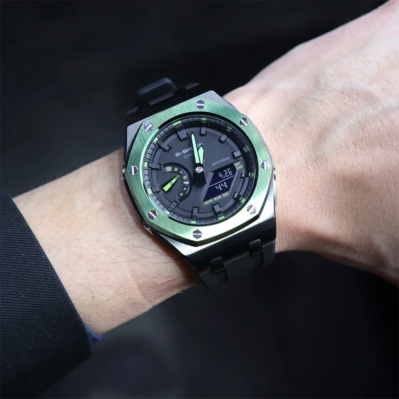 Gshock Ga2100/2110 Metal Watch Two-tone Green Hulk Case Bezel Strap For ...