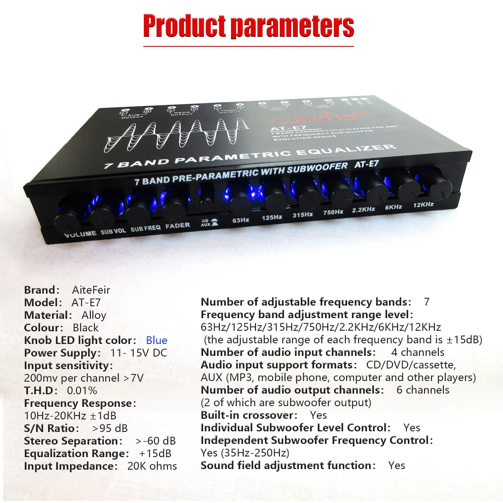 Car Rv Moto Yacht Led Adjustable 7 Bands Eq Amplifier Graphic With Aux ...