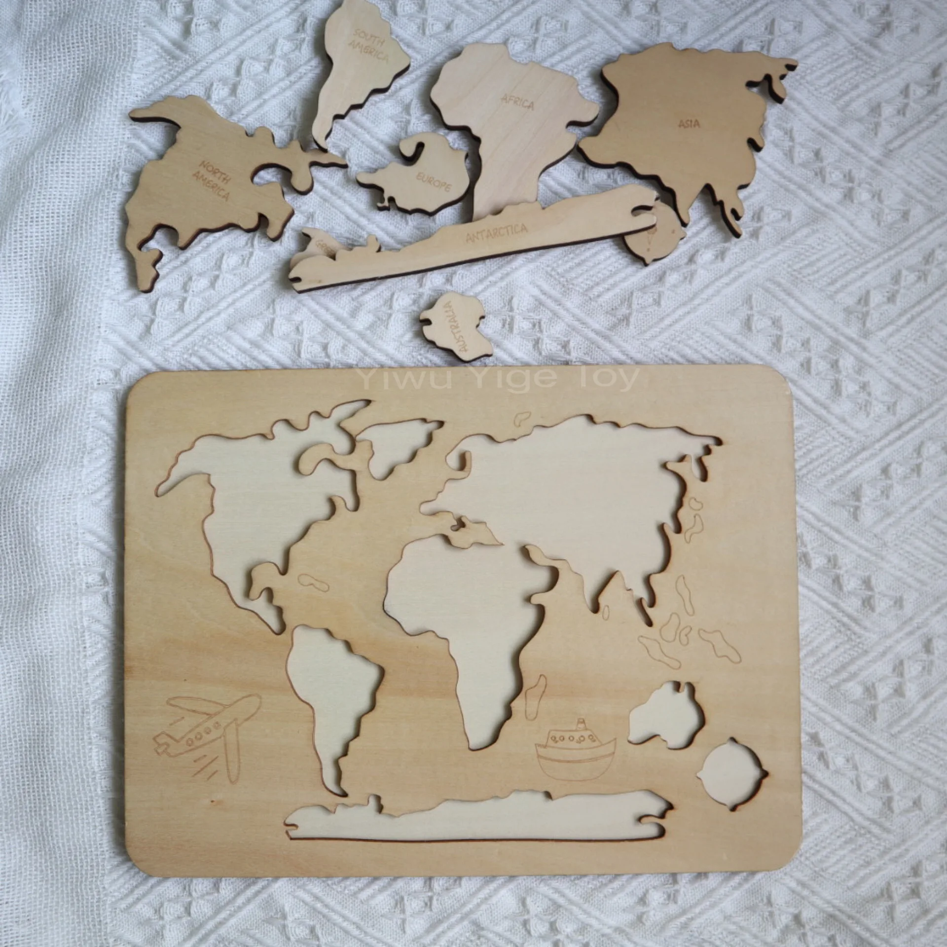 Continents & Oceans DIY Wooden World Map Puzzle for Kids