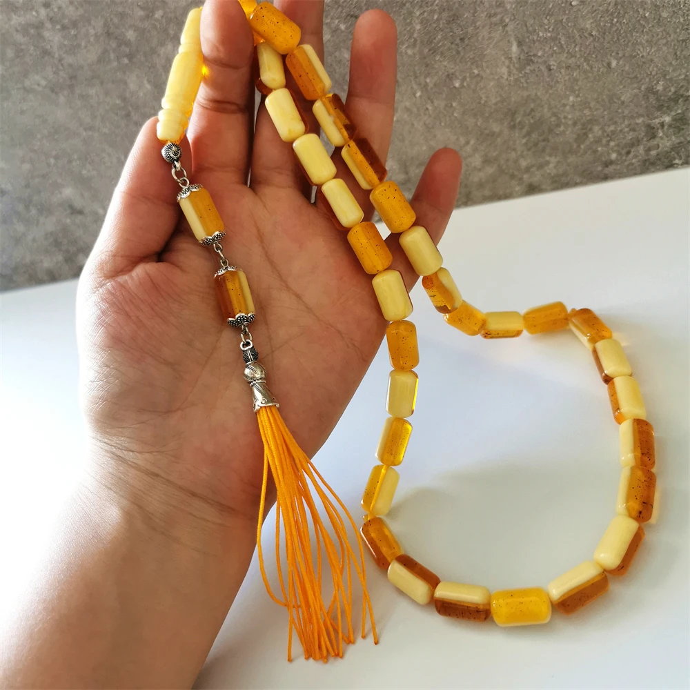Amber Tasbih Handmade Yellow Resin Misbaha 9*16mm 33 Beads