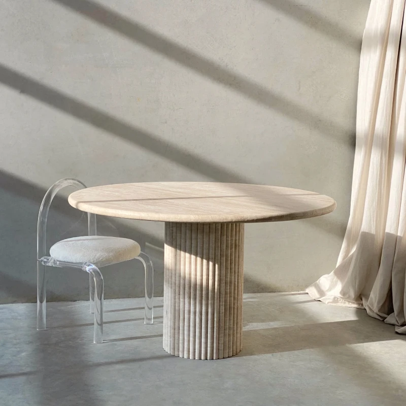 Customized Natural Honed Beige Travertino Marble Dining Table with ...