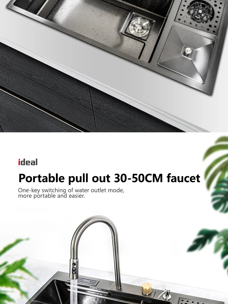 Luxury Stainless Steel Smart Kitchen Farm Sink – Gold Stream Waterfall ...