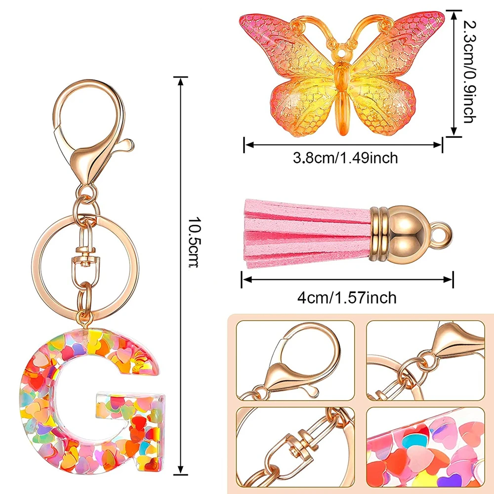 Acrylic Butterfly Letter Keychains English Alphabet Crystal Women Key ...