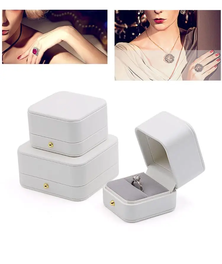 Luxury Round Corner Design Jewelry Box PU Leather White Jewelry ...