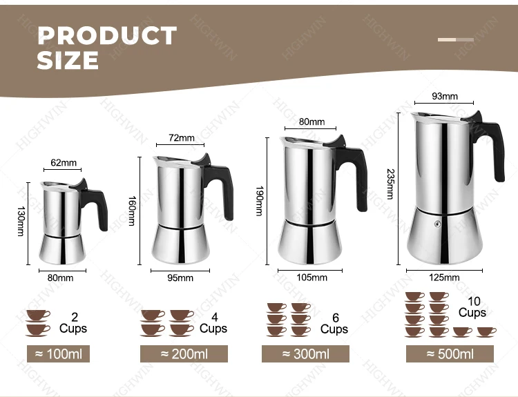 Manufacture Customized Induction Mocha Pot Stovetop Stainless Steel ...