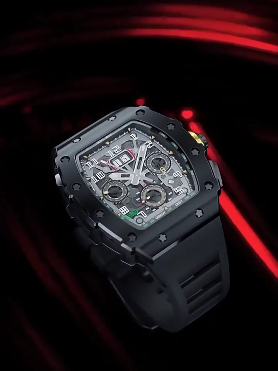 Casual Black Dial Visible Mechanism Wristwatch Luminous Men Watches ...