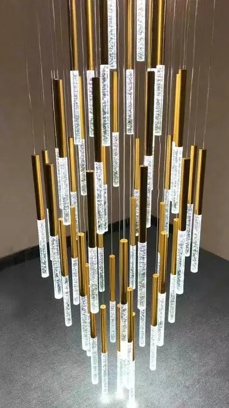 Long Staircase Led Chandelier Light Modern Rod Glass Rectangle Shape ...