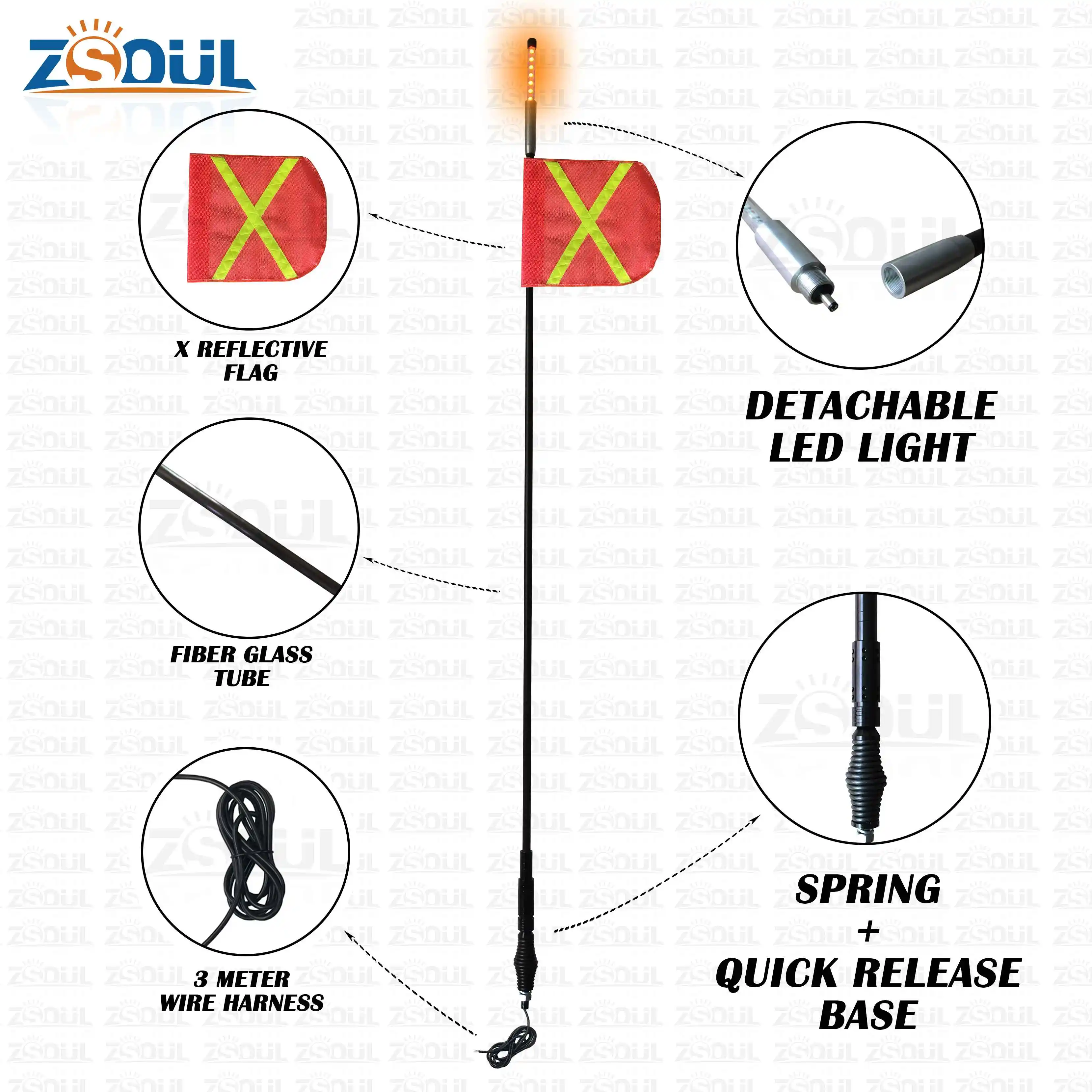6ft 8ft 10ft Led Safety Mining Flag Pole Light Fiberglass Tube With ...