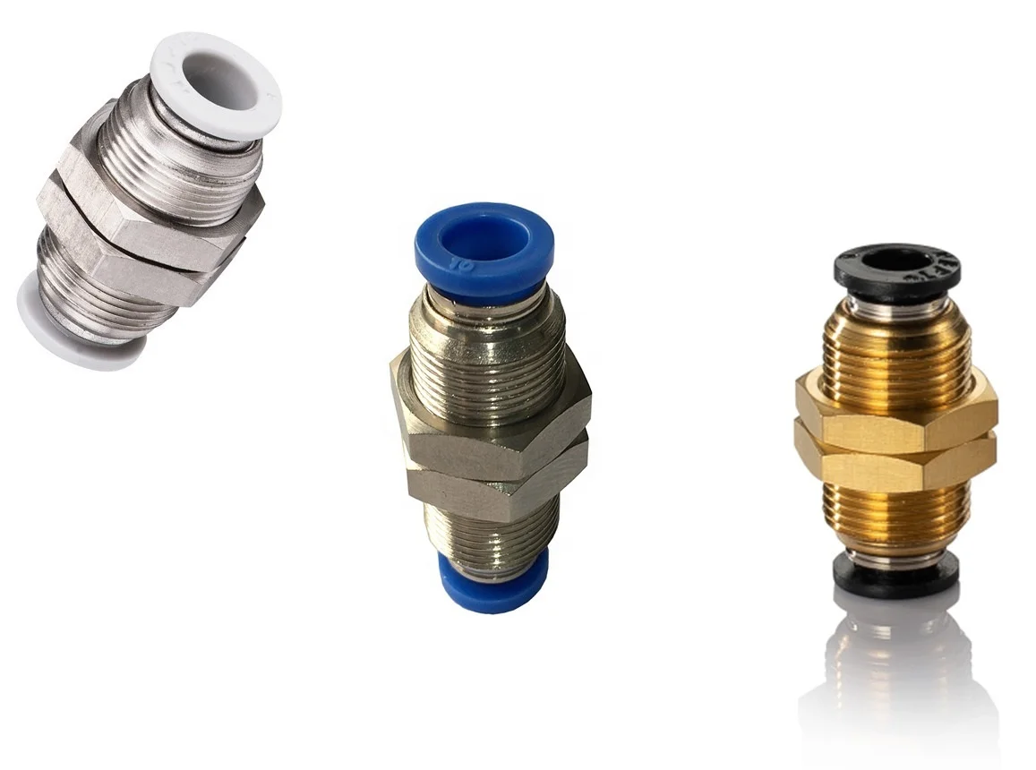 Pm & Npmt Air Pneumatic Straight Double Bulkhead Union Hose Tube One Touch Push Into Gas ...