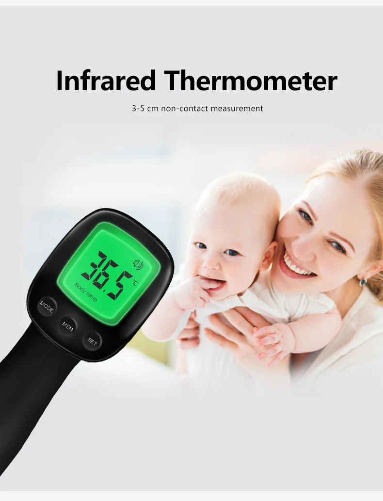 Adult Kids Forehead Digital Infrared Thermometer Body Temperature Gun ...