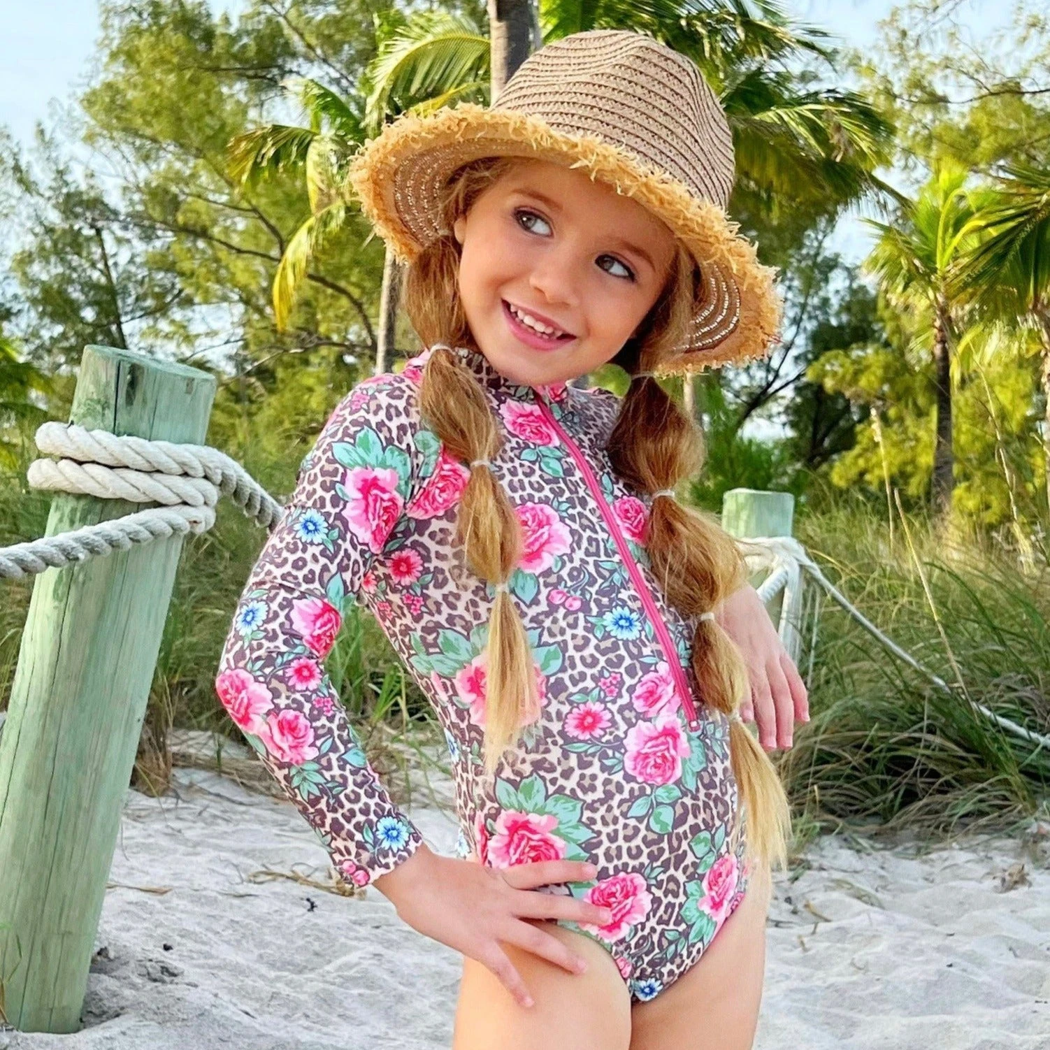 Oem Customize Kids Swimwear Girls Custom Made Leopard Floral Summer ...