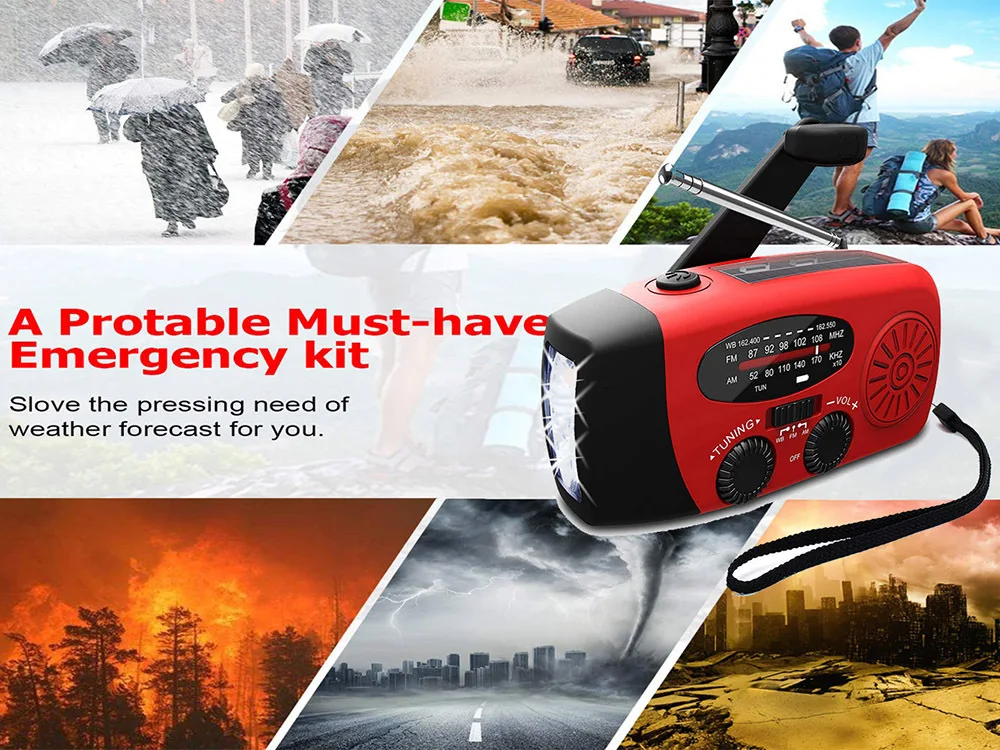 Hand Crank Camping Dynamo Radio Emergency Solar Powered Wind up Led ...