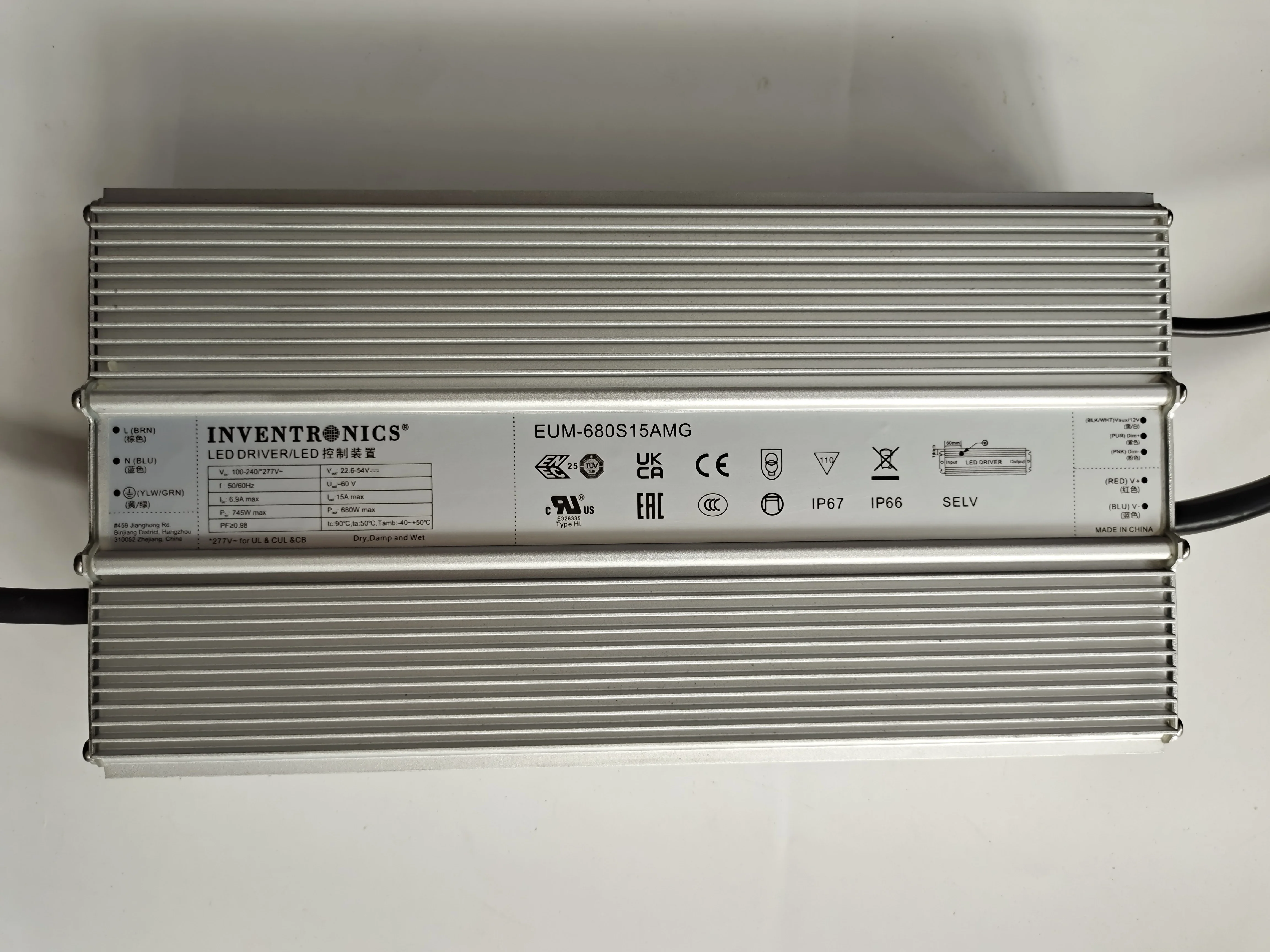 Inventronics 680W IP67 LED Driver - Efficient Dimmable Lighting