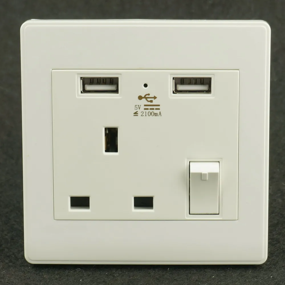 British USB socket with Control button, Single UK plug and Double USB ...