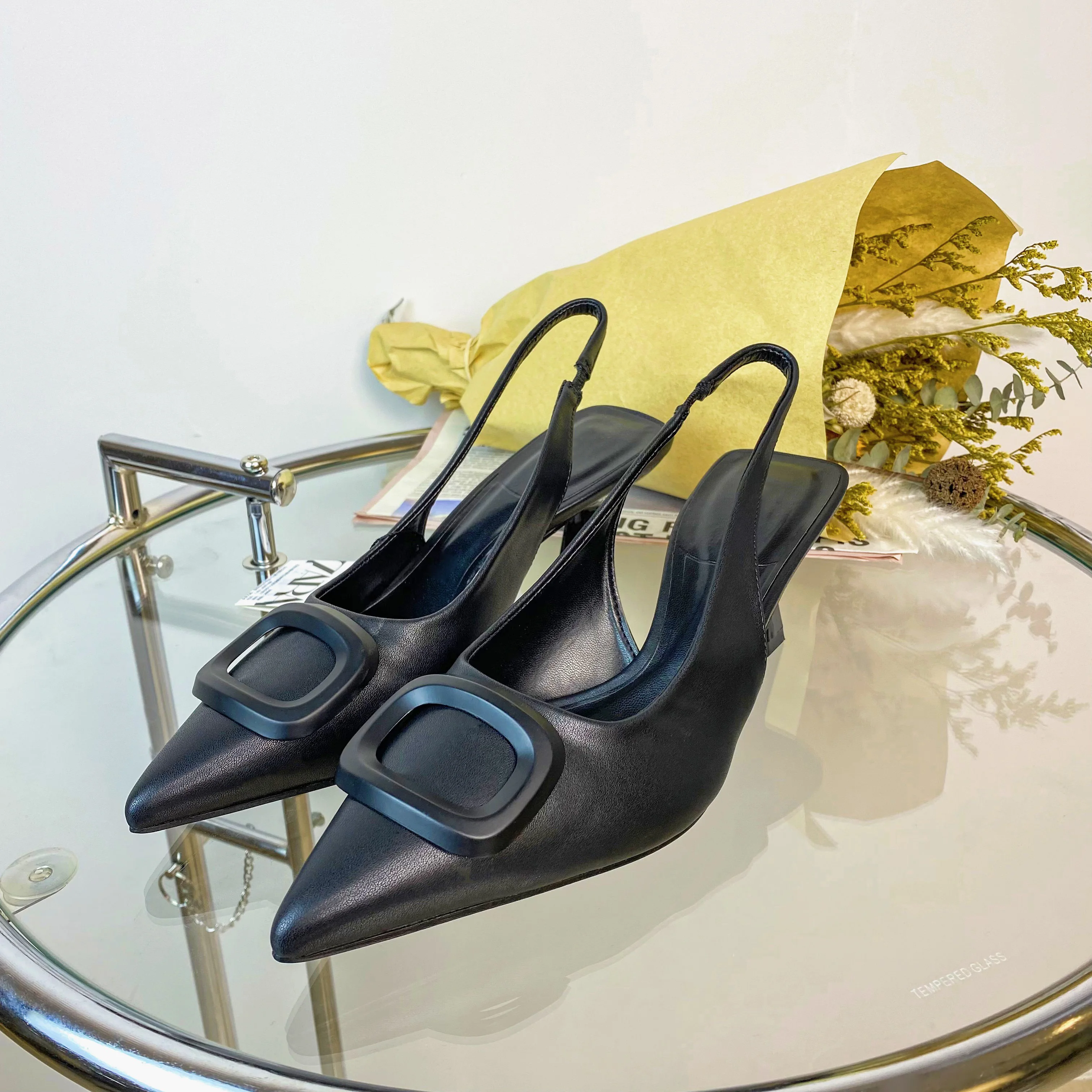 Custom Refined French High Heels - Simple Button Cut Out