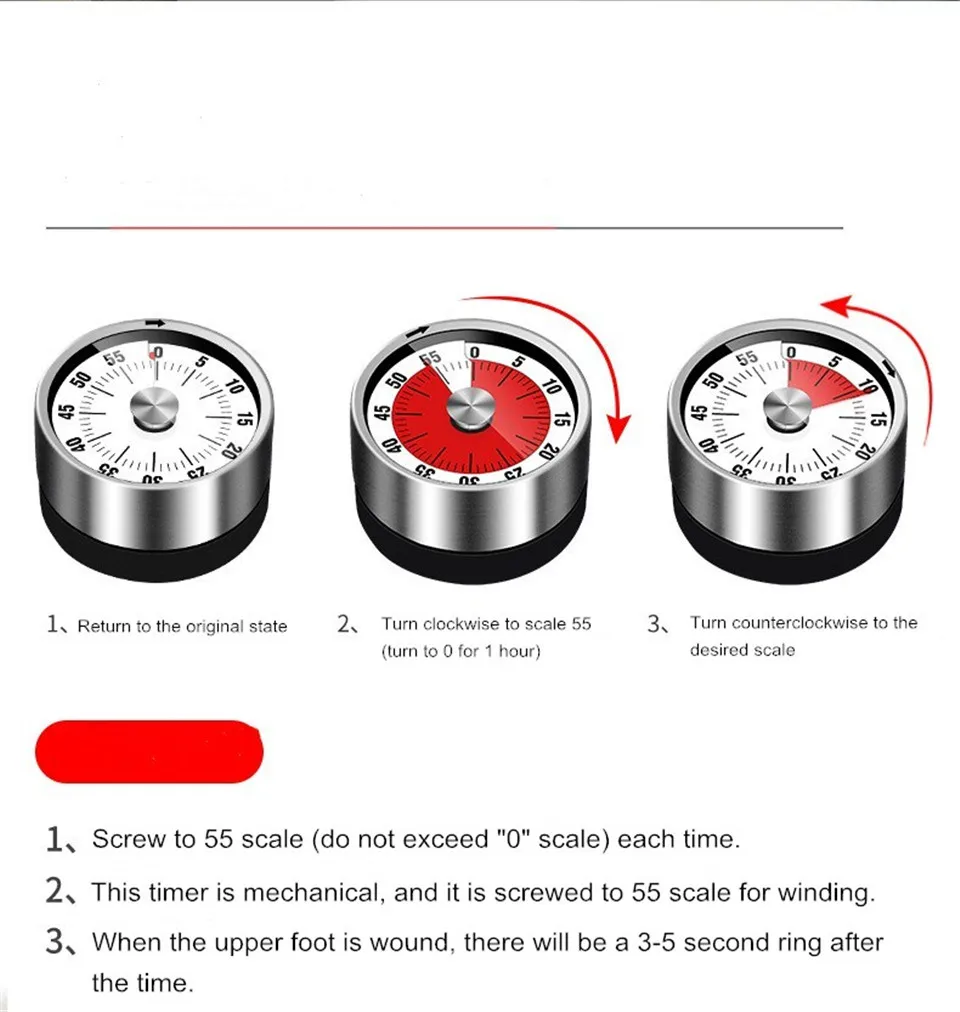 Stainless Steel Visual Countdown Clock Magnetic Stopwatch Mechanical ...