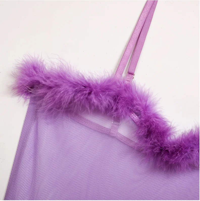 See Through Sex Lingerie With Fluff Plush One Piece Underwear Sexy Sleepwear Erotic Bodysuit