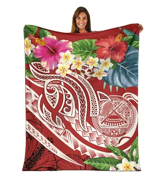Hawaiian Hibiscus Turtle Back Bamboo Design Blanket Polynesian Samoa ...