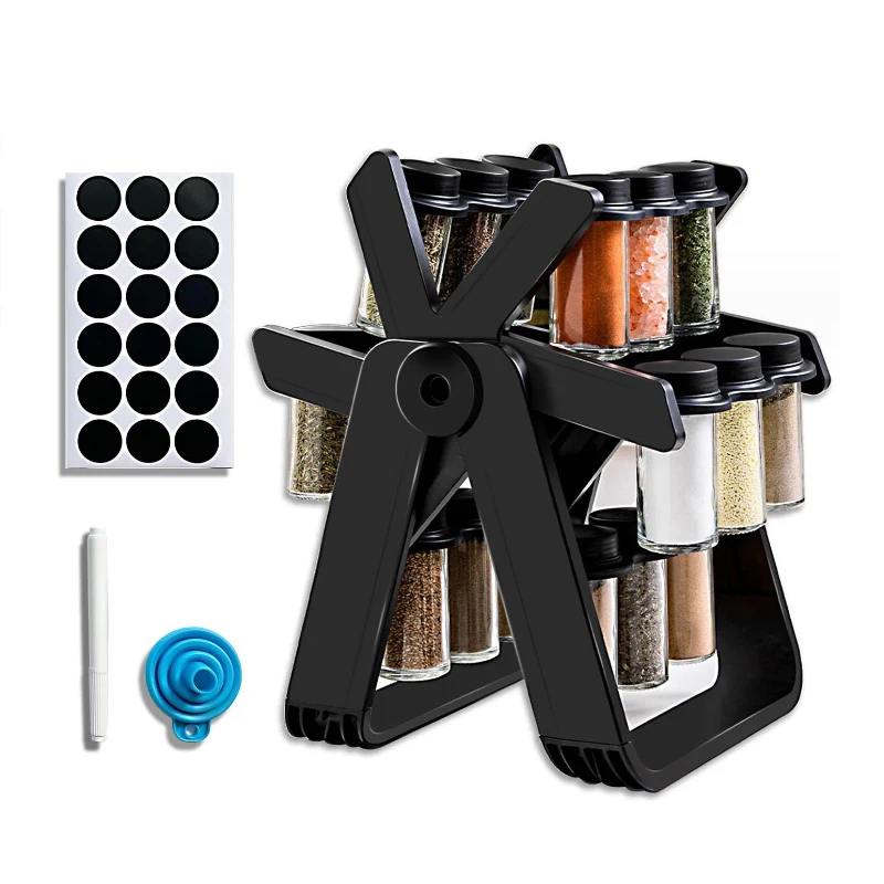 Kitchen Wheel Rotating Spice Rack Seasoning Rack with Bottles 18 Jars ...