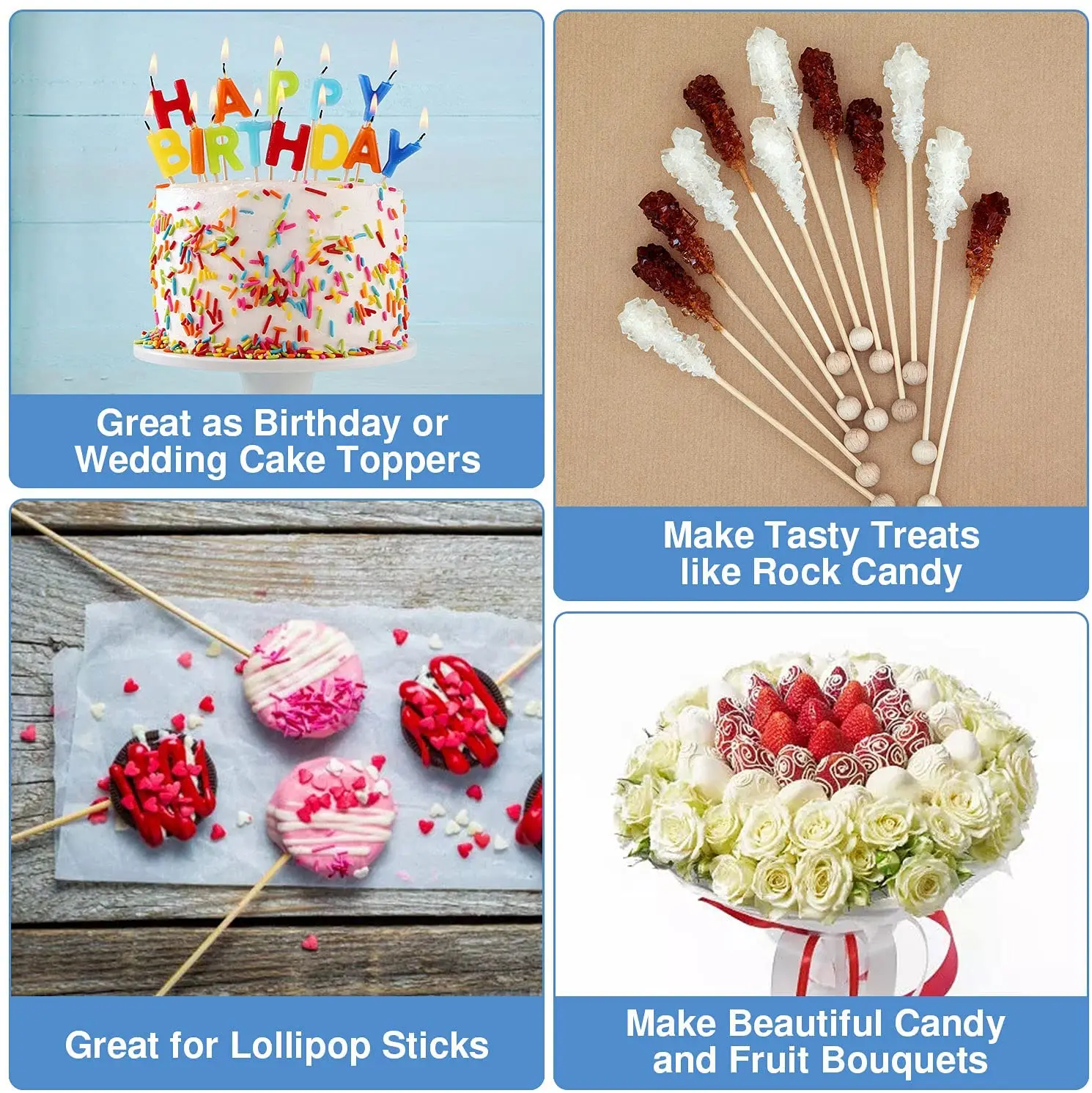 100 Pieces Rock Candy Sticks With Ball Wooden Sticks Wood Cake Sticks ...