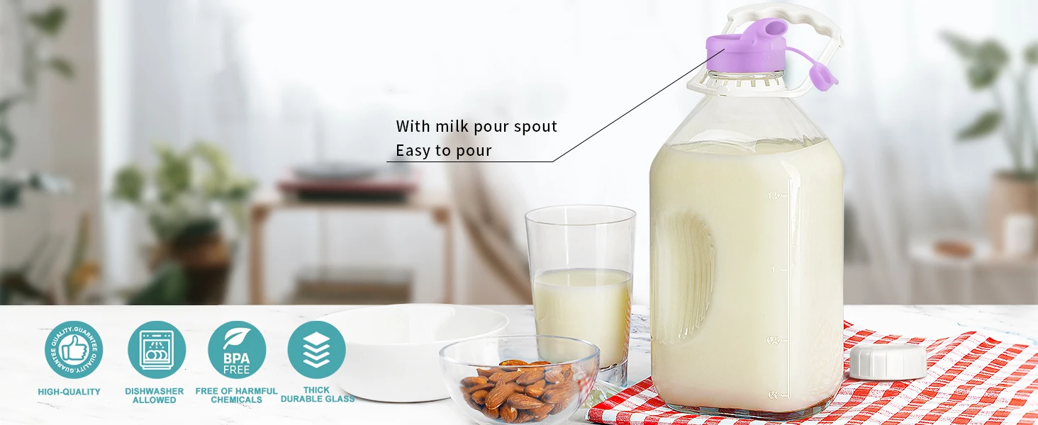 Wholesale 64 Oz 2 Liters Milk Tea Bottle Milk Glass Bottle With Plastic ...