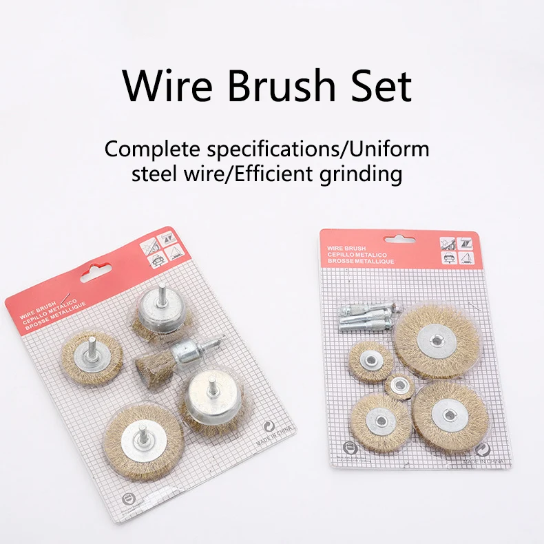 8pcs Wire Brush Five Different Sizes Wheel Brush Three Spindle Crimped ...