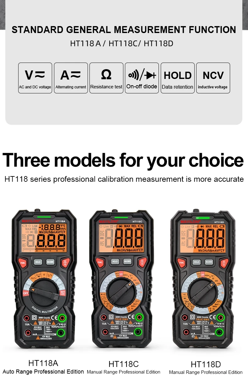 MAYILON HT118A Digital Multimeter - 6000 Counts Accuracy