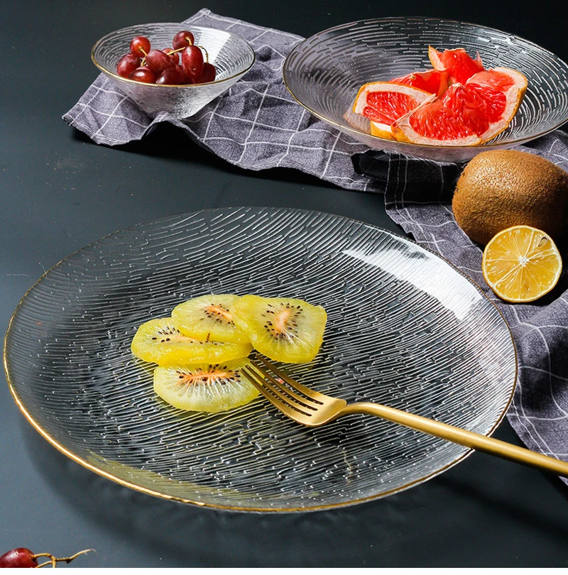 Wholesale Clear Glass Dinner Plates with Gold Rim