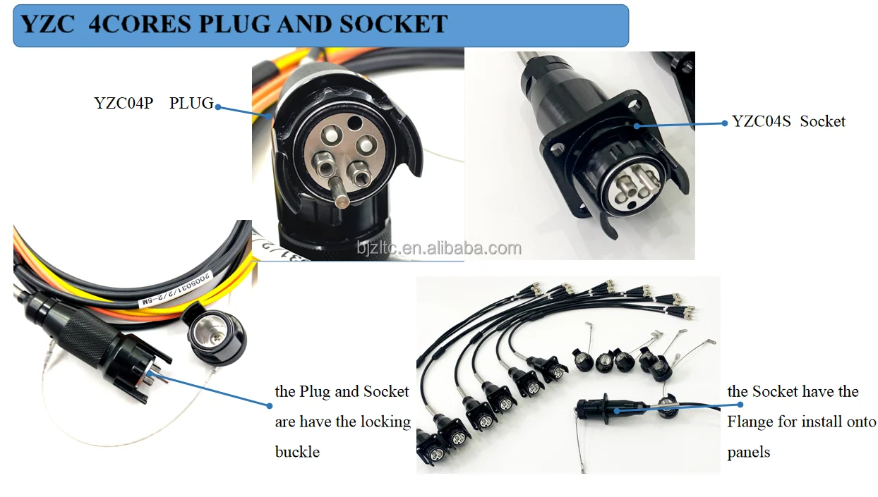 ZLTC YZC 4 Cores Plug with 4 LC Fiber Connectors - IP67 Waterproof for ...