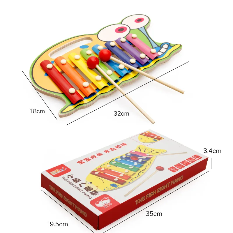 Small Fish Shaped Baby Wooden Eight-tone Hand Piano Early Education ...
