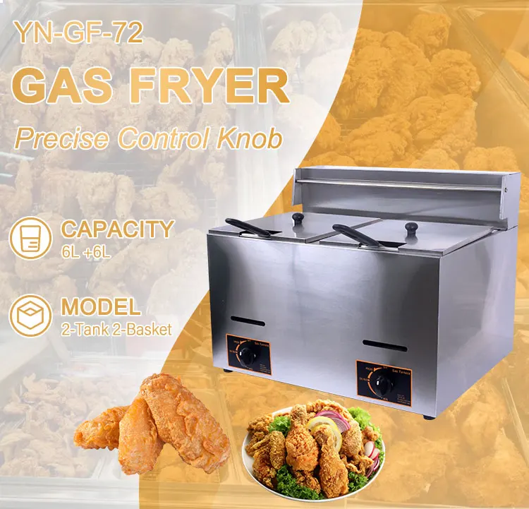 Restaurant Stainless Steel Double Tanks Commercial Gas Deep Fryer Gas ...