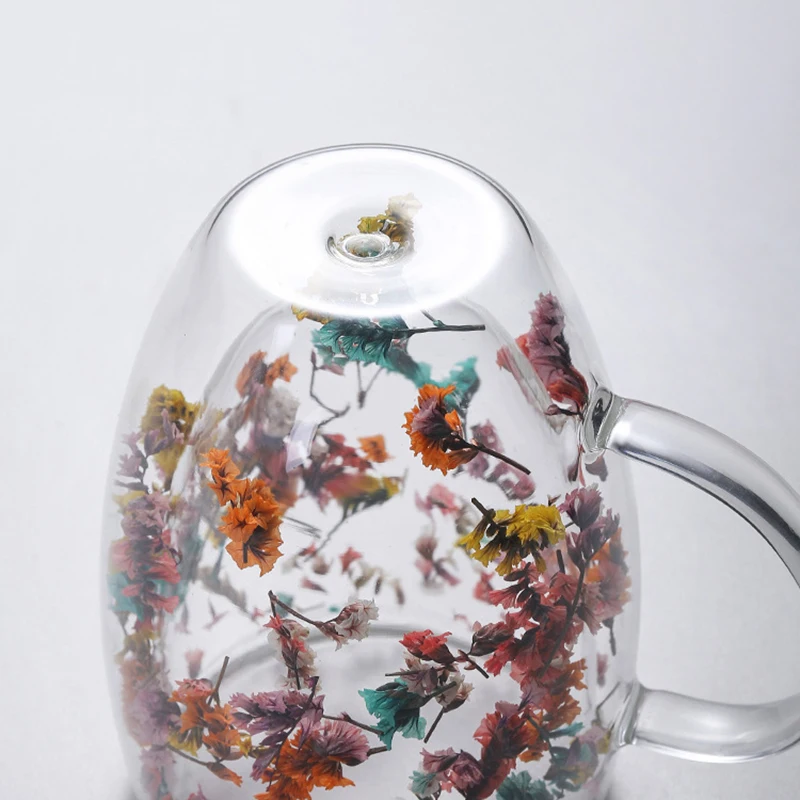 New Design Double Wall Pyrex Mugs Dry Flowers Inside Egg Shape Glass ...
