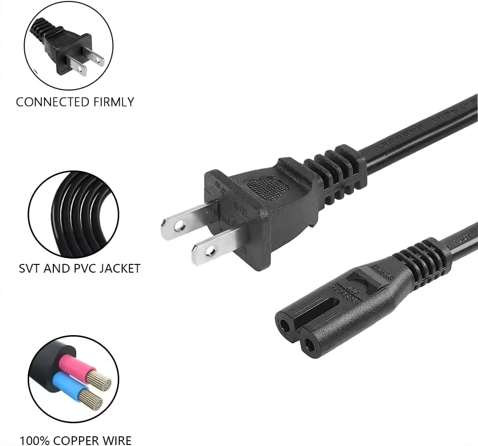 US Standard USA AC Power Cord Free Sample 2 Pin Plug Power Extension C7 ...