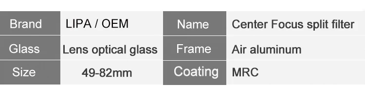 OEM 49-82mm Centerfield Split Diopter Filter for Camera Lens