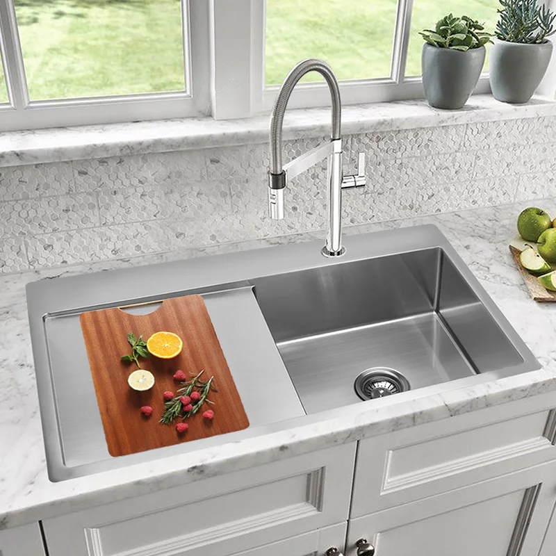 New household Double Bowl Sinks Drainboard 304 Stainless Steel Kitchen ...