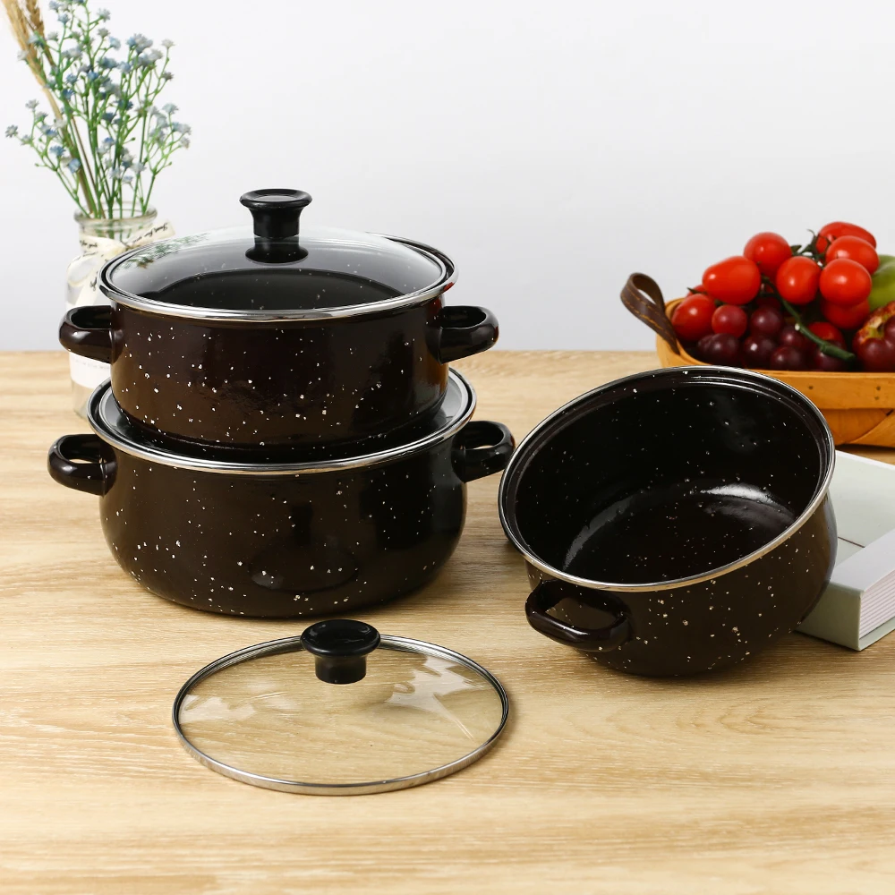 16-20cm 671dg-k 3pcs Black Pot Turkish Cast-iron Cookware Kitchen ...