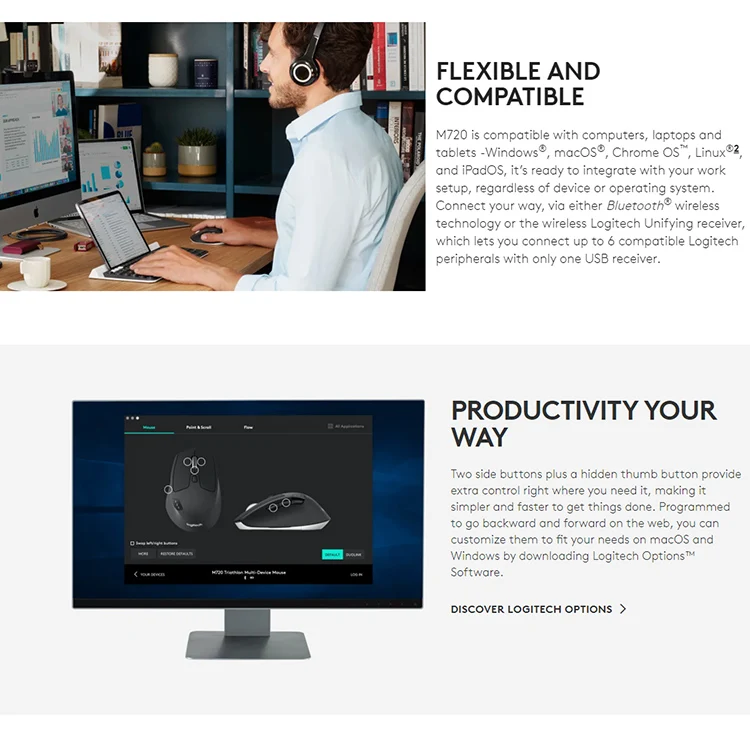 Logitech M720 Dual Mode Wireless Mouse - Ergonomic Comfort