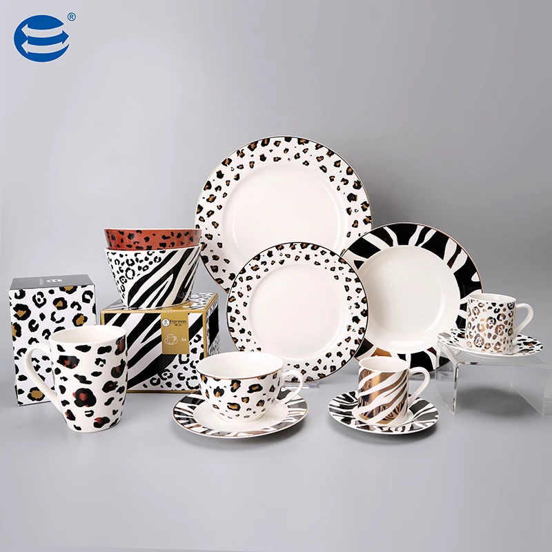 Wholesale Leopard Print Porcelain Dinnerware Set Modern Design Ceramic ...
