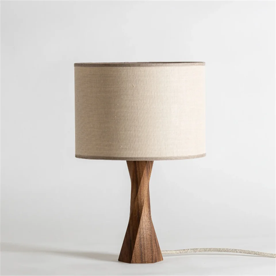 Wood Table Lamp Wooden Bedside Lamp Wood Base Lamp Lampshade Decorative ...