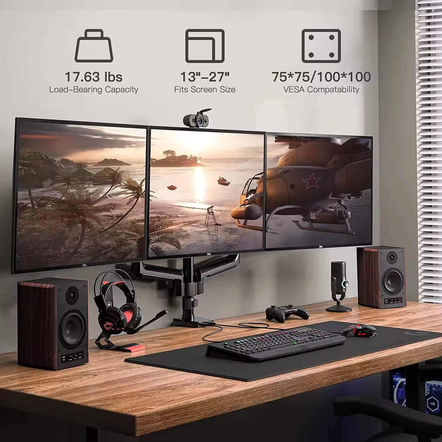 3 Monitor Desk Mount - Triple Screen Arm for 27 Inch Displays