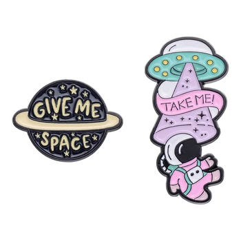 Planet Universe Enamel Pins Astronaut Ufo Take Me Lapel Badge Funny Cartoon Brooch Jewelry ...