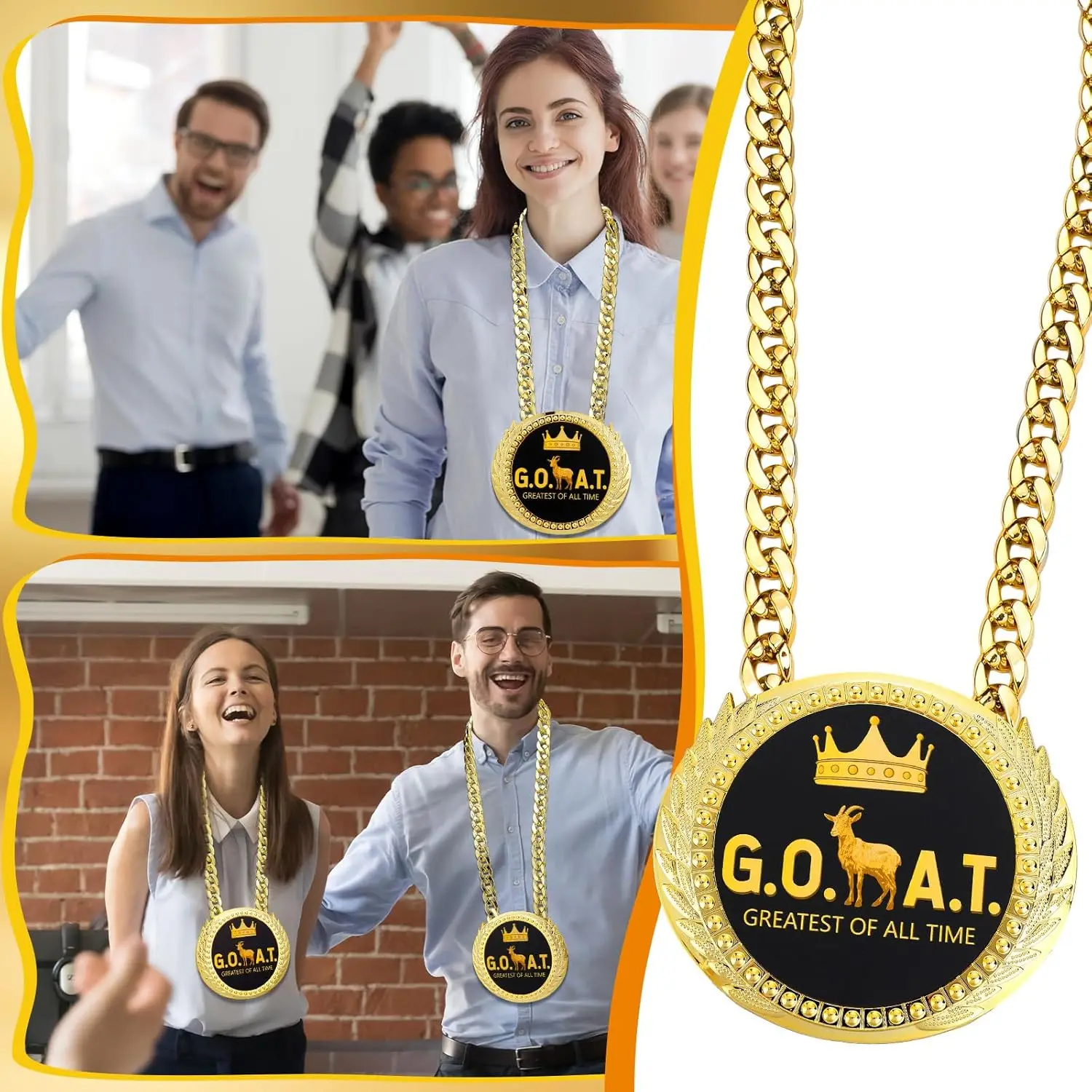Custom Gold Champ Goat Medal Necklace | Turnover Chain for Football MVP ...