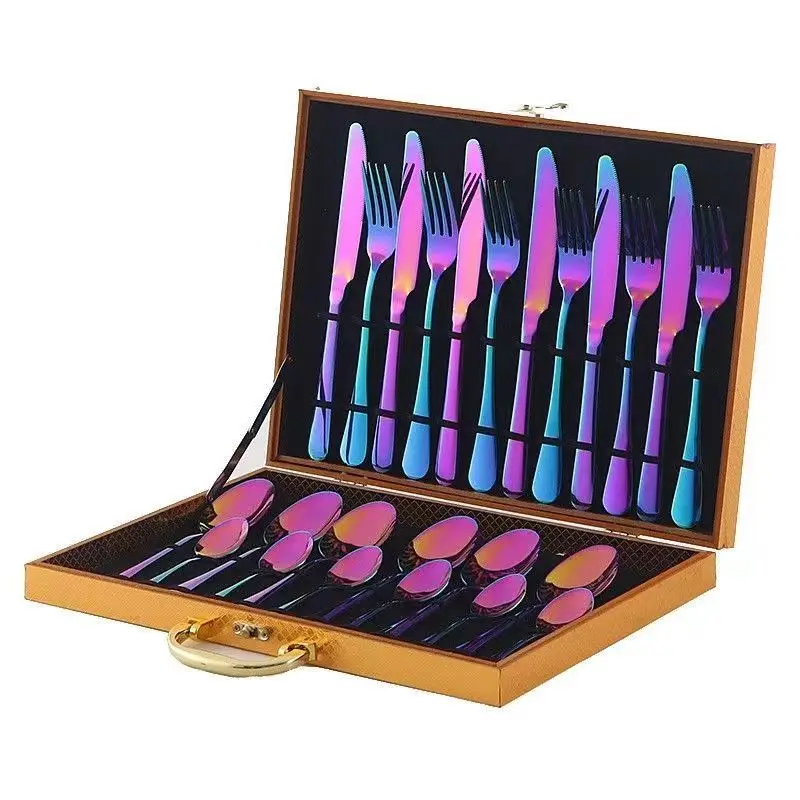 Luxury 24 Pcs Cutlery Set With Golden Box Flatware Dishwasher Safe ...