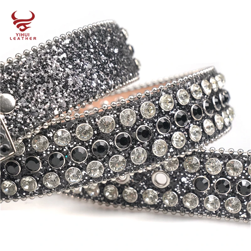Custom Logo Bling Bling Bb Belt Studded Diamond Pu Leather Strap Black ...